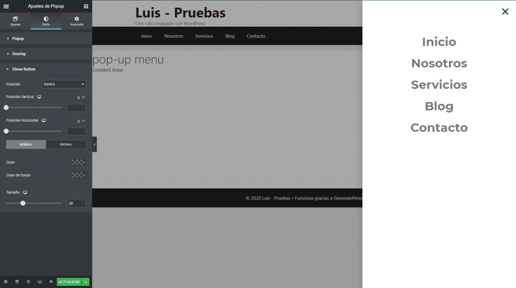 Crear un menú lateral con Elementor sin utilizar código [Tutorial ]