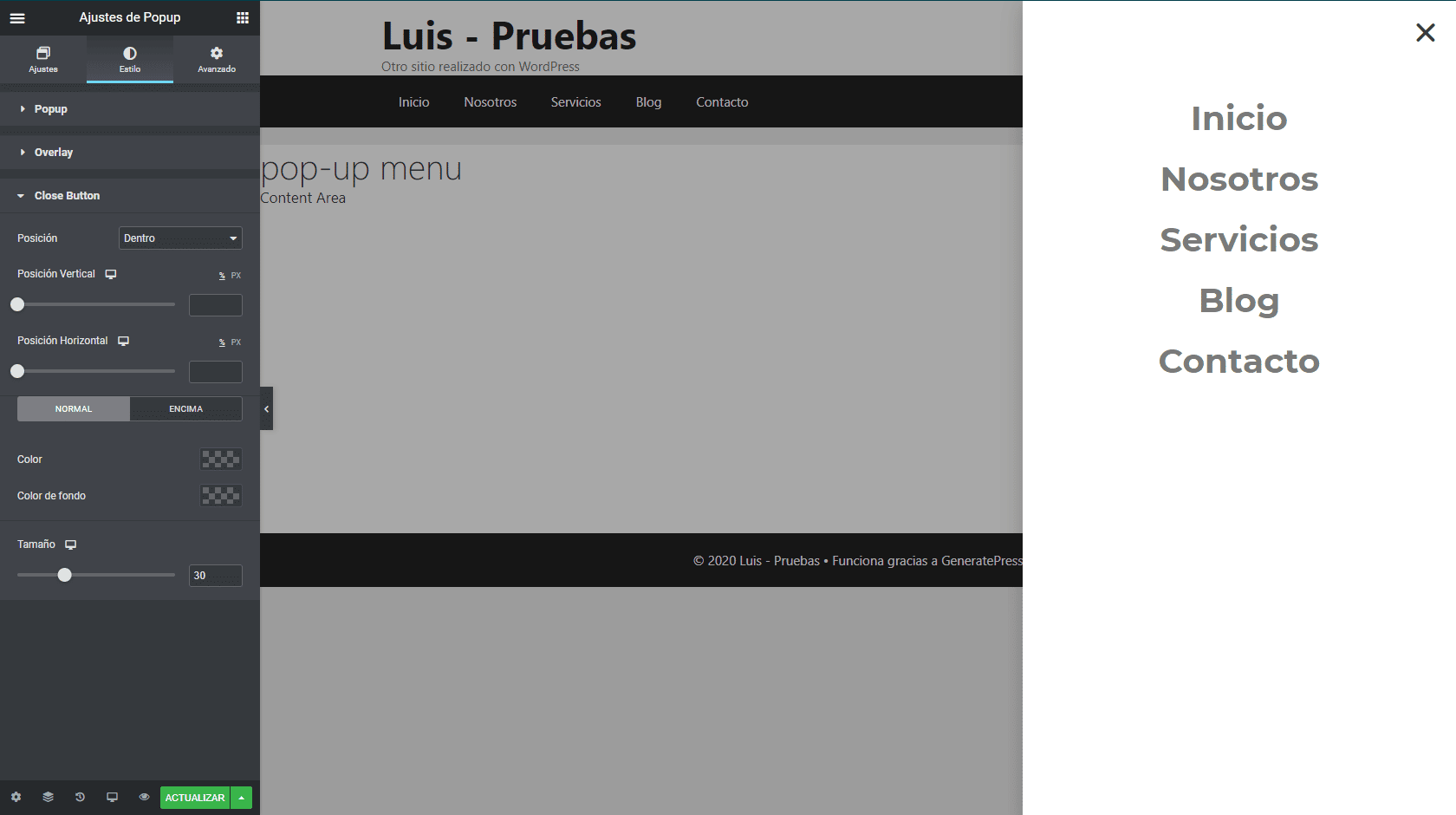 Crear un menú lateral con Elementor sin utilizar código [Tutorial ]